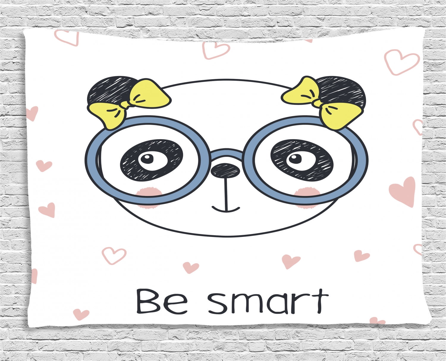 Geek Tapestry, Hand-Drawn Doodle Panda Girl Wearing Glasses on White ...
