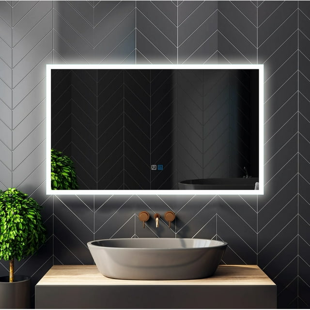 LED Lighted Wall Mounted Frameless Rectangle Bathroom Vanity Mirror ...