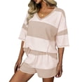 gbyLJF Two Piece Short Set for Women Color Blocked Short Sleeve Shorts ...