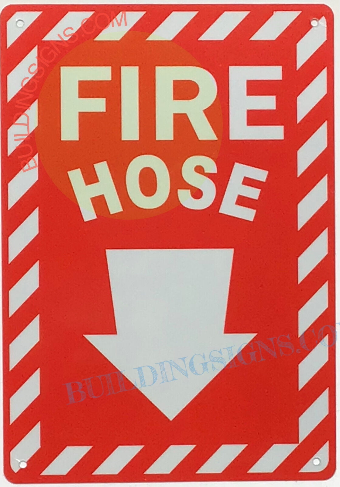 FIRE HOSE SIGN FIRE HOSE SIGN WITH DOWNWARD ARROW (7X10,RED,ALUMINUM ...