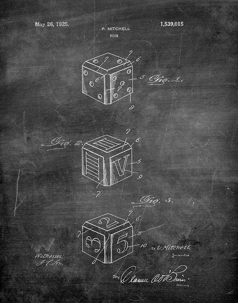 Original Dice Artwork Submitted In 1925 - Toys and Games - Patent Art ...