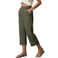 Cotton Linen Capri Pants for Women High Waisted Wide Leg Pants Elastic ...