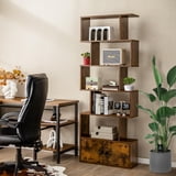 Giantex 6-Tier Geometric Bookcase w/Cabinet, Freestanding Display ...