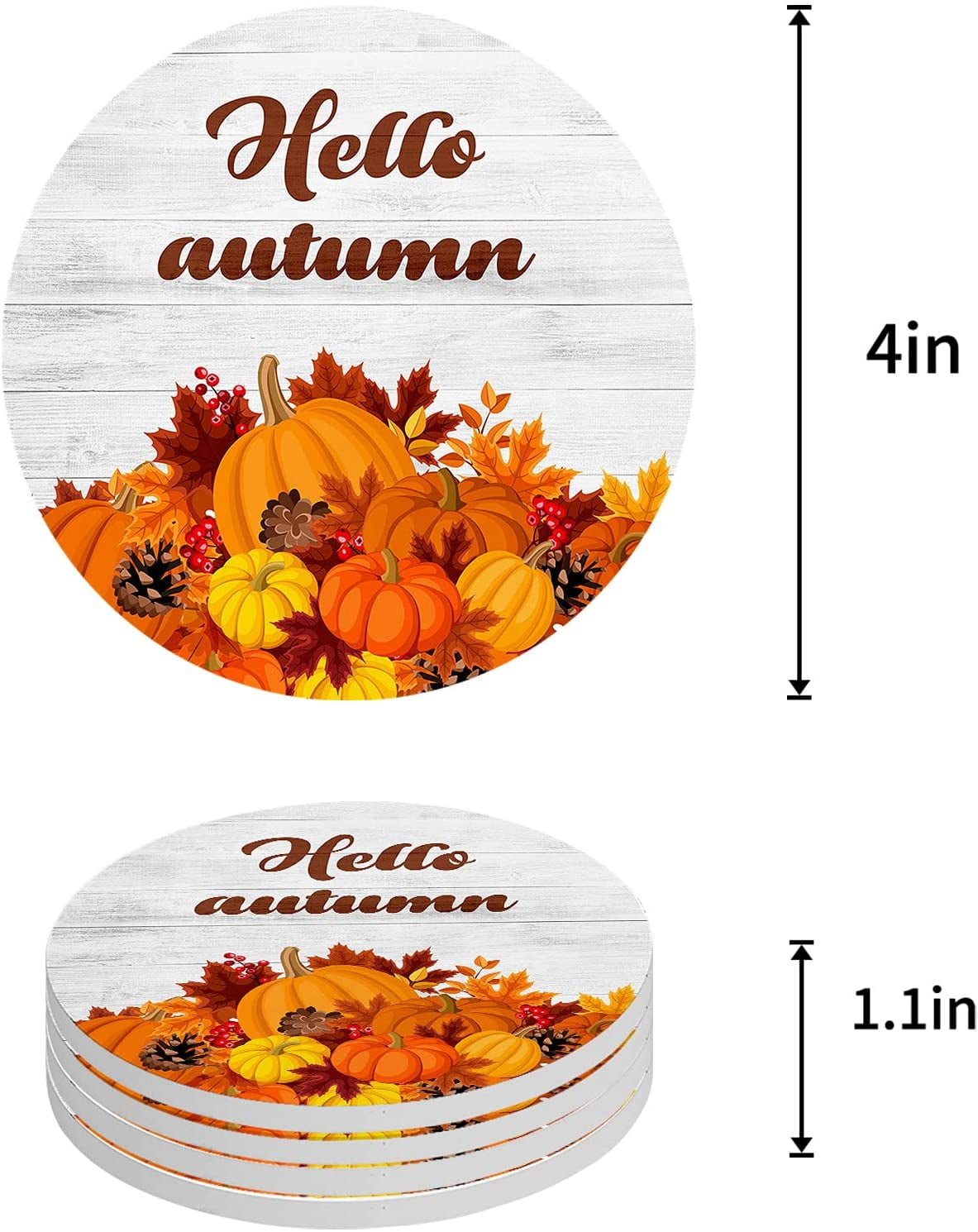 FMSHPON Hello Autumn Harvest Pumpkins and Maple Leaves Wood Grain Set ...