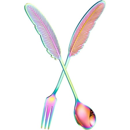 MAOWAPLG Stainless Steel Feather Spoon And Fork Household Fruit Fork ...