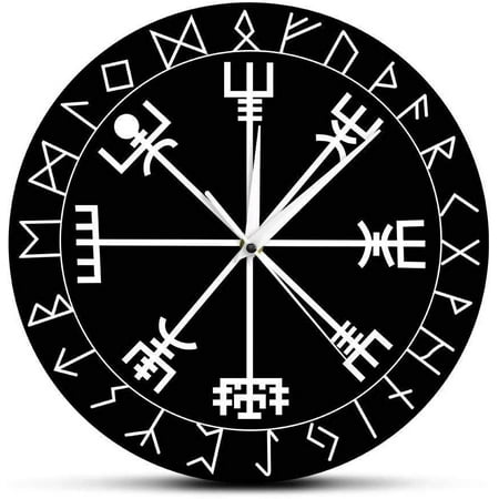 Norse Rune Compass Unique Quartz Wall Clock Vikings Vegvisir Symbol ...