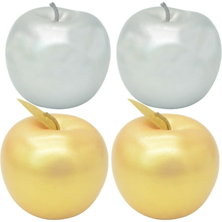 4pcs Artificial Golden Silver Apples Simulation Fruits Props Window ...