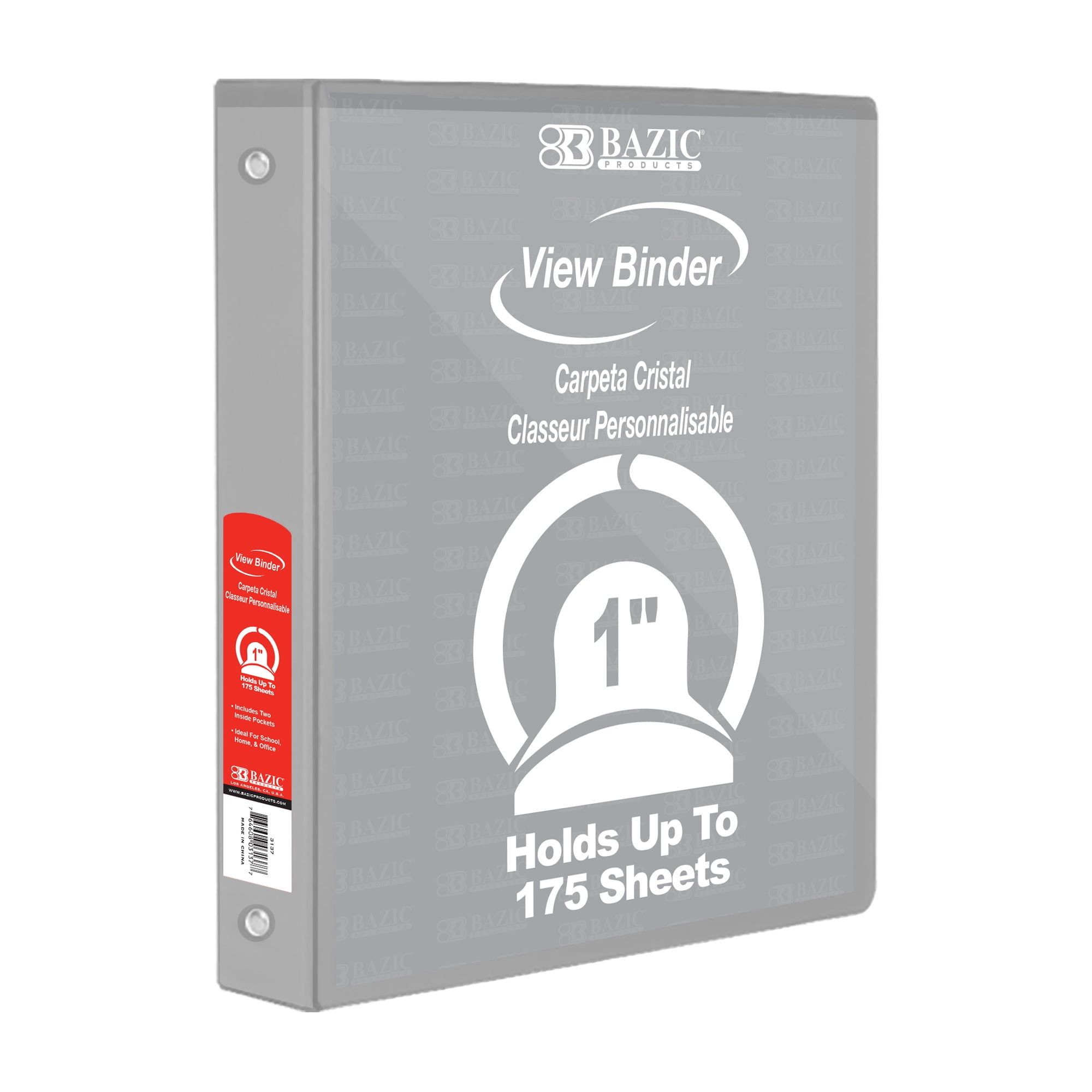 BAZIC 3 Ring Binder 1" Economy View Binders Grey, Hold 175 Sheets, 1 ...