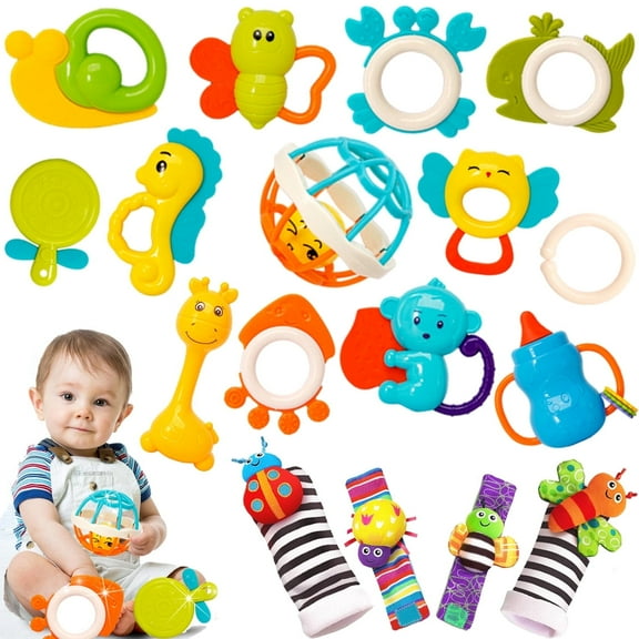 sixwipe Baby Rattle Toys, 2pcs Soft Plush Sensory Animal Handbells ...