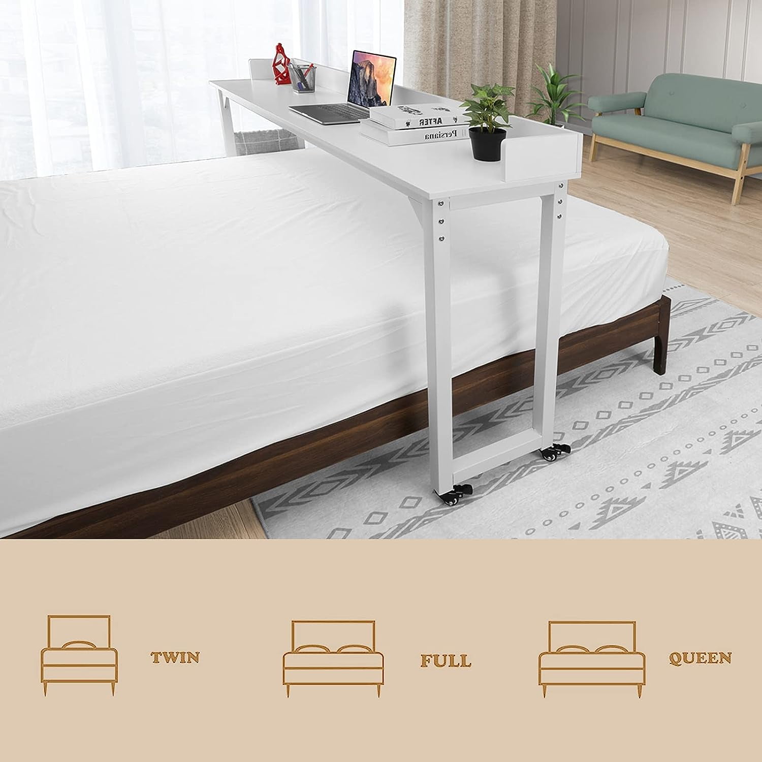 Arlopu Overbed Table with Wheels, 70.8 Rolling Over Philippines | Ubuy