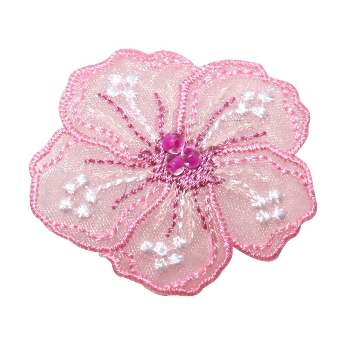 ID 9080 Pink Sheer Flower Patch Tropical Blossom Embroidered Iron On ...