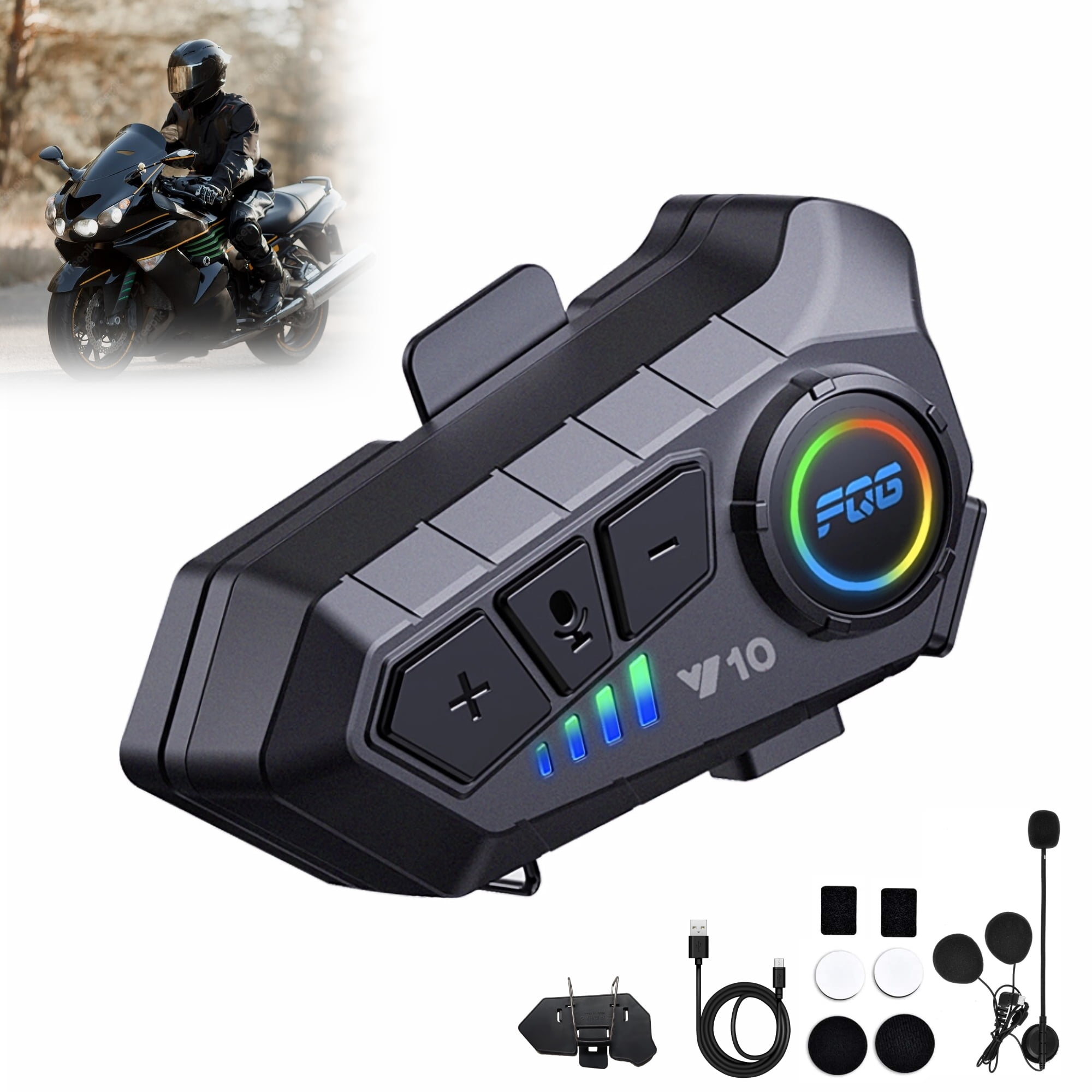 Motorcycle Bluetooth 5.3 Helmet Headset， Waterproof Wireless Intercom ...