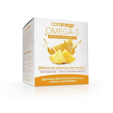 Coromega Omega-3 Orange Squeeze Packets, 650mg, Gluten-Free, 120 Ct ...