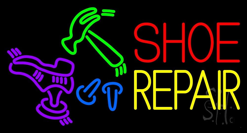 Shoe Repair Cobbler LED Neon Sign 20 x 37 - inches, Black Square Cut ...