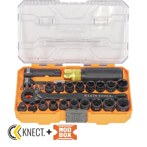 Klein Tools 65400 KNECT 15-Piece Pass Through Socket Set, SAE Impact ...