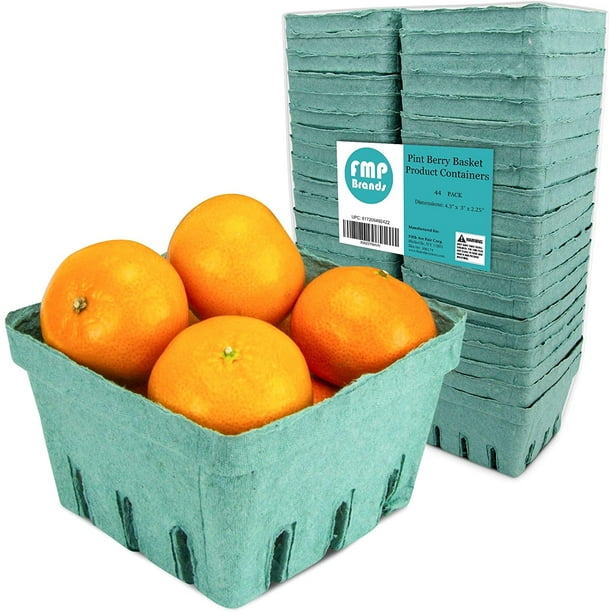 [44 Pack] Quart Green Molded Pulp Fiber Berry Basket Produce Vented ...