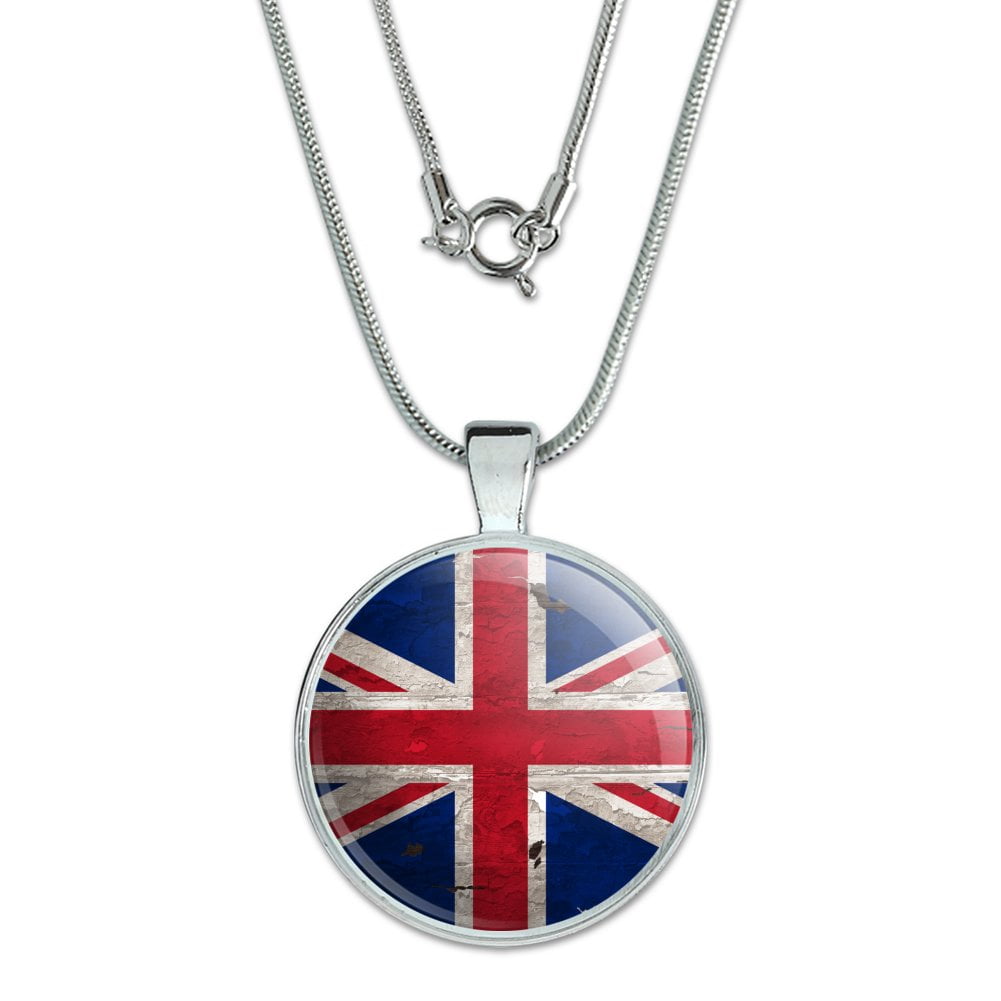 Rustic Distressed United Kingdom British Flag 1" Pendant with Sterling ...