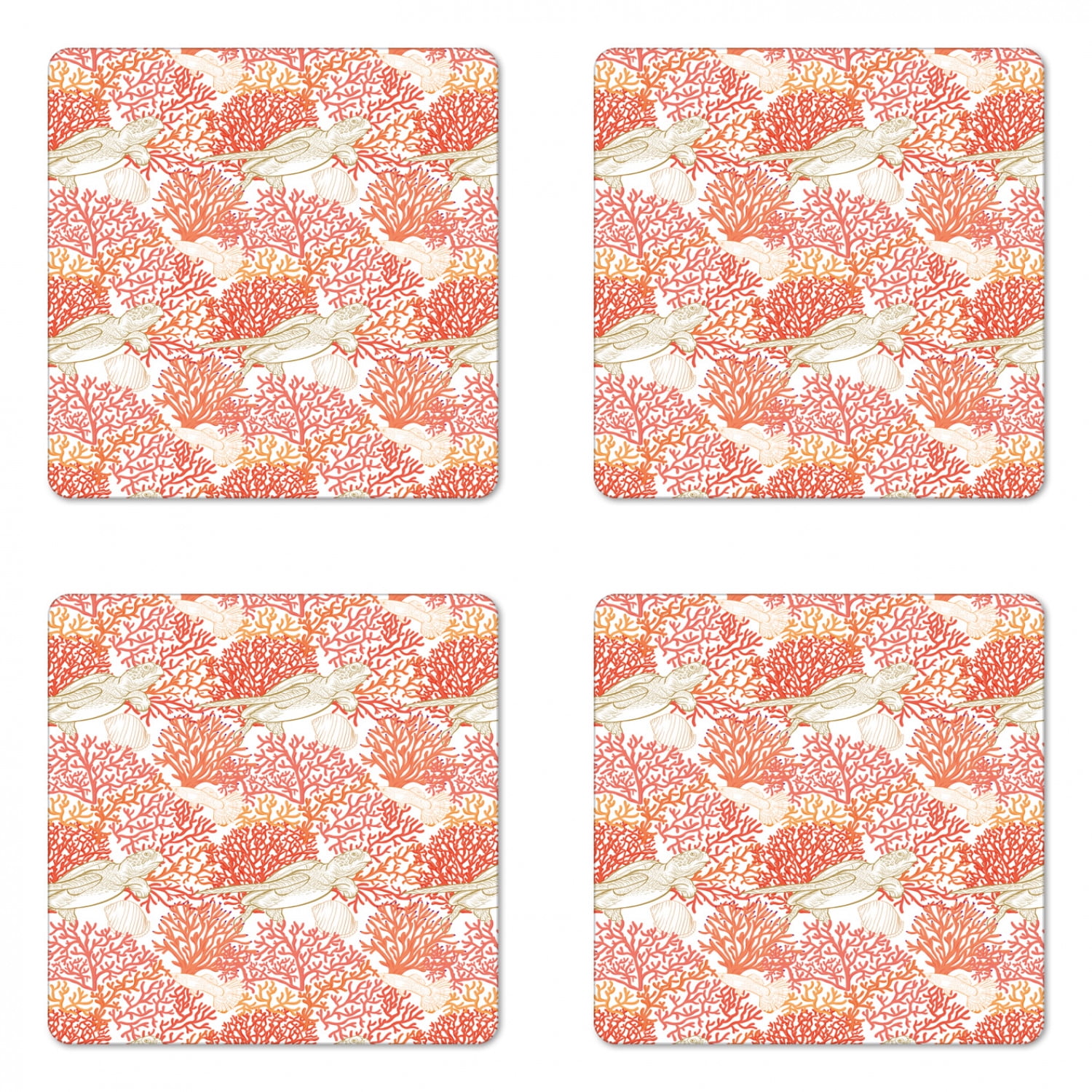 Underwater Coaster Set of 4, Sea World Pattern with Tortoiseshell ...