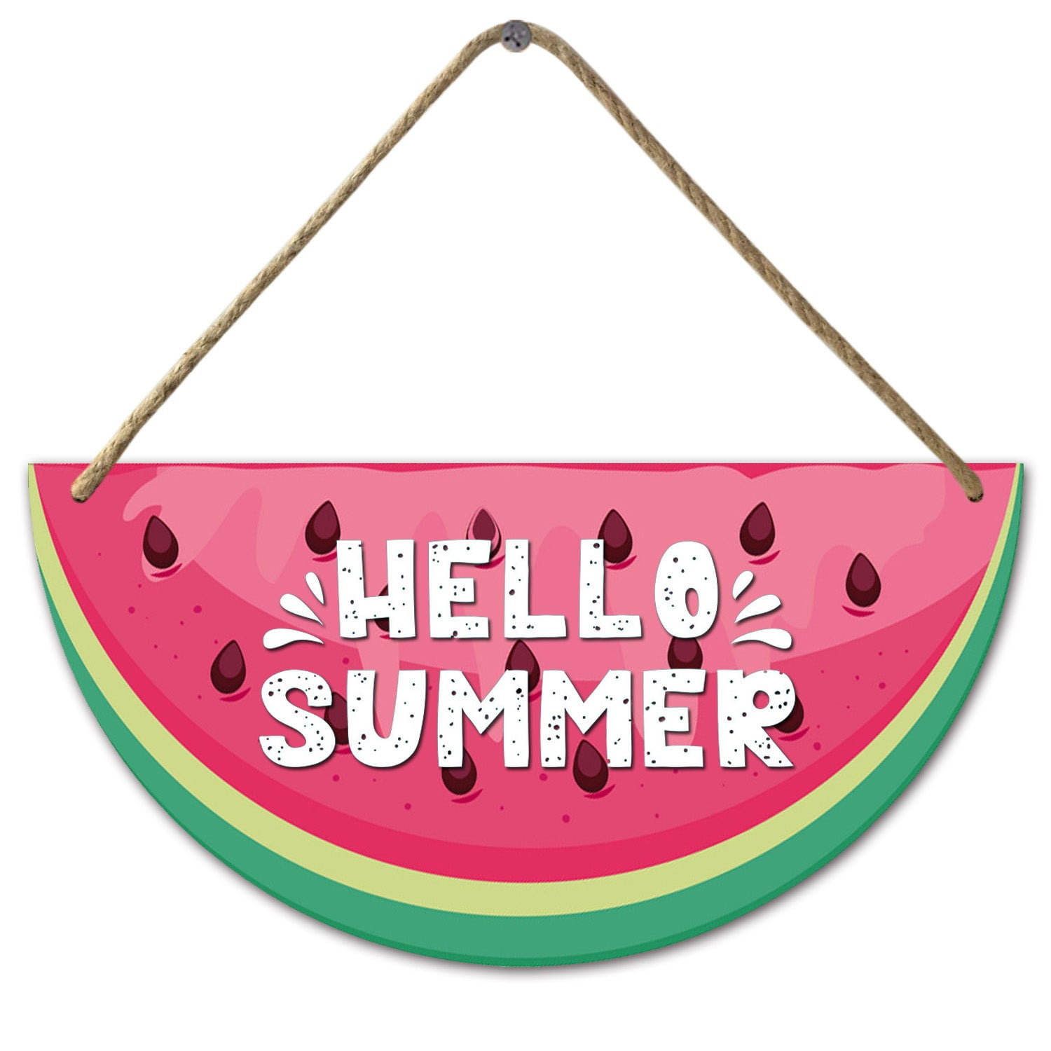 Eveokoki Watermelon Door Sign Hello Summer Door Hanger Wood Front Door