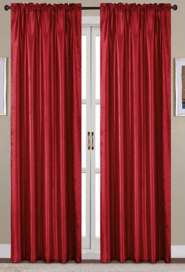 Set of 2 Terri Faux Silk Rod Pocket Top Curtains, 84" Long, Red ...
