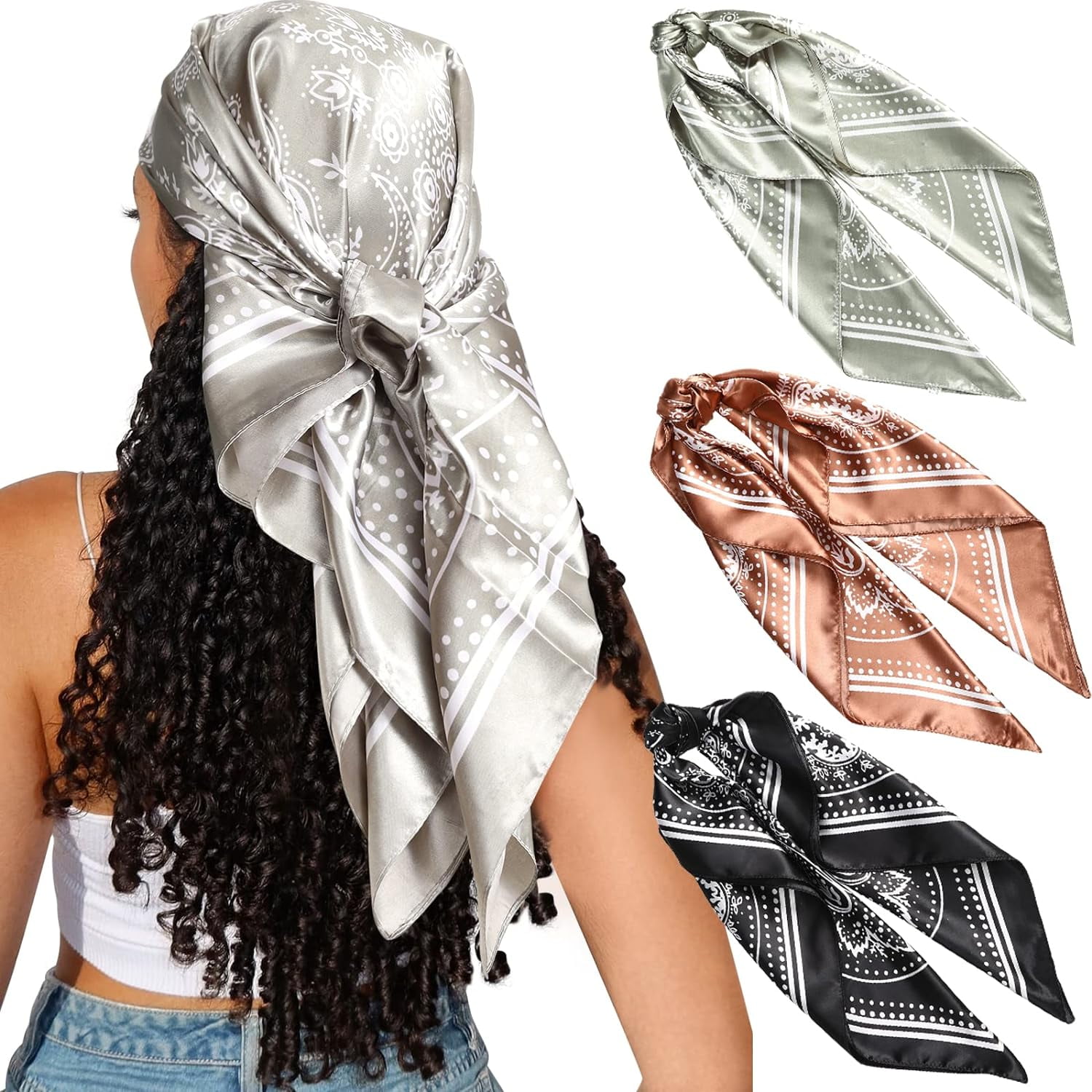 Click here for Surjde 35 Satin Square Hair Scarf Bandanas-3pcs La... prices