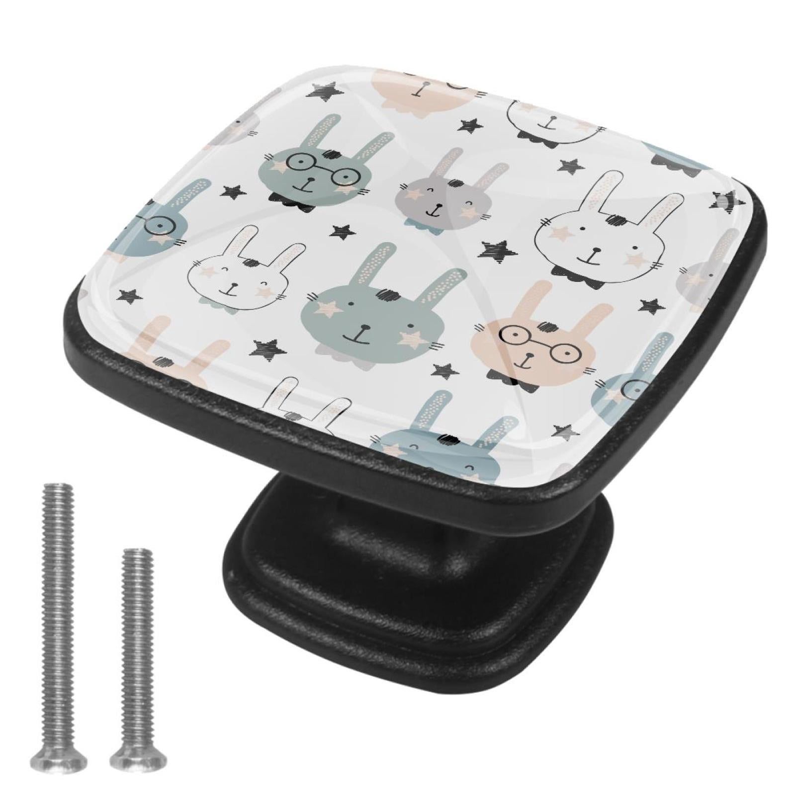 4 Pcs Cabinet Handle Drawer Pulls Rabbit Cute Knobs with Screws Square ...