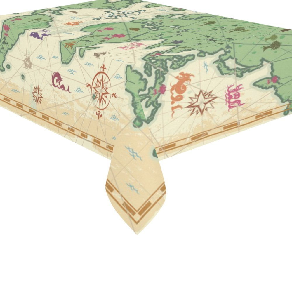 MYPOP Retro Style World Map Cotton Linen Tablecloth Set 60x84 Inches ...