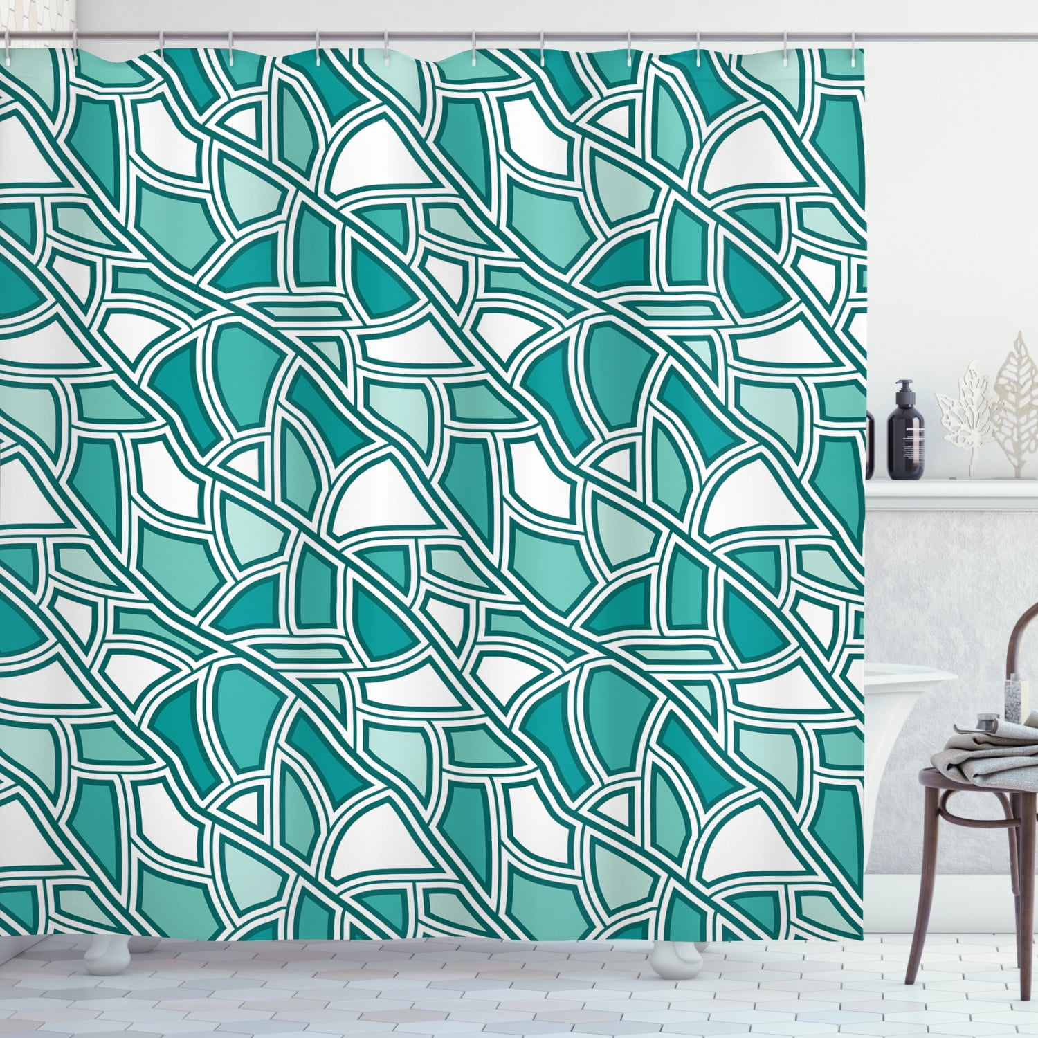 Ambesonne Geometric Shower Curtain, Elements in Tile Pattern, 69"Wx84"L ...