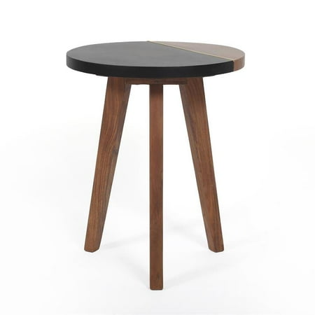 Caspian Slate/Natural Matte Finish Round Accent End Table with Brown ...