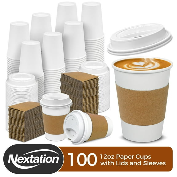 16 oz 50 Pack Disposable Coffee Cups with Lids and Sleeves, To Go Cups ...