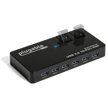 Plugable USB Hub, 10 Port - USB 2.0 with 20W Power Adapter and Two Flip ...