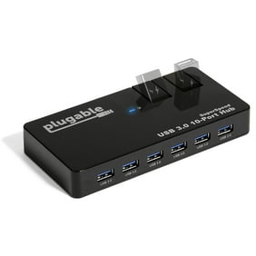 Plugable USB Hub, 10 Port - USB 2.0 with 20W Power Adapter and Two Flip ...