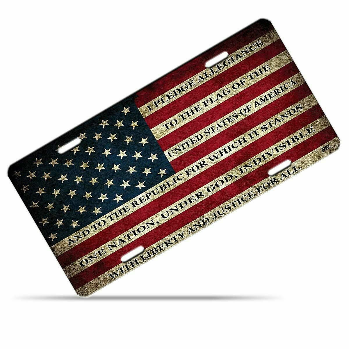 USA Flag License Plate American Patriotic Pledge of Allegiance Steel ...