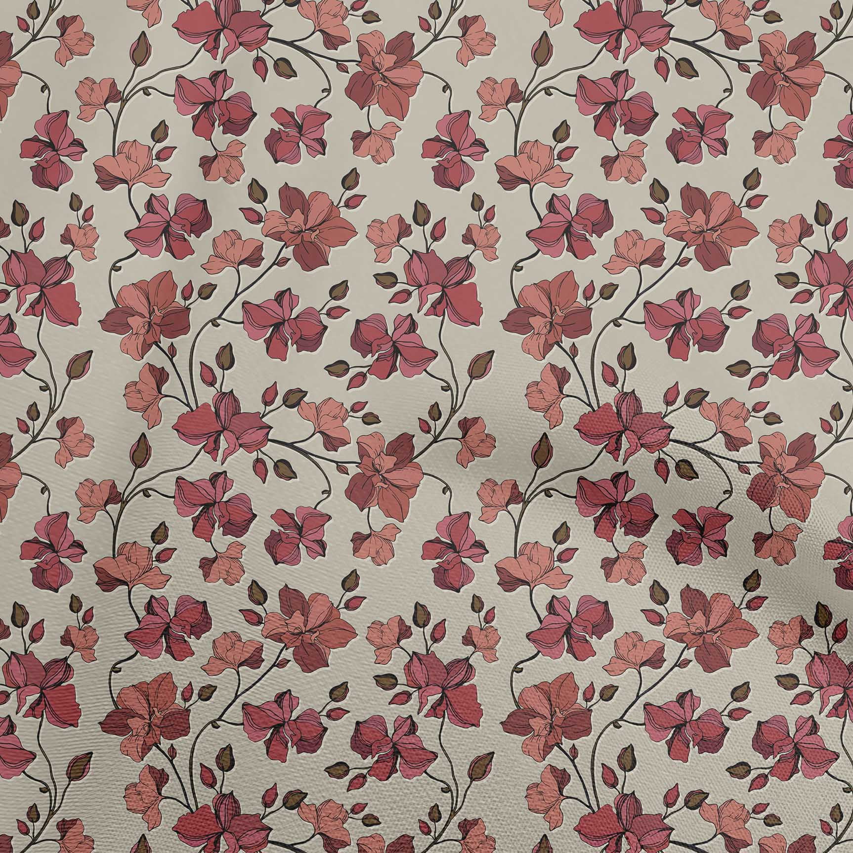 oneOone Silk Tabby Maroon Fabric Floral Retro Quilting Supplies Print ...