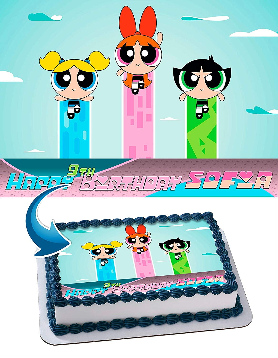The Powerpuff Girls - Edible Cake Topper - 11.7 x 17.5 Inches 1/2 Sheet ...