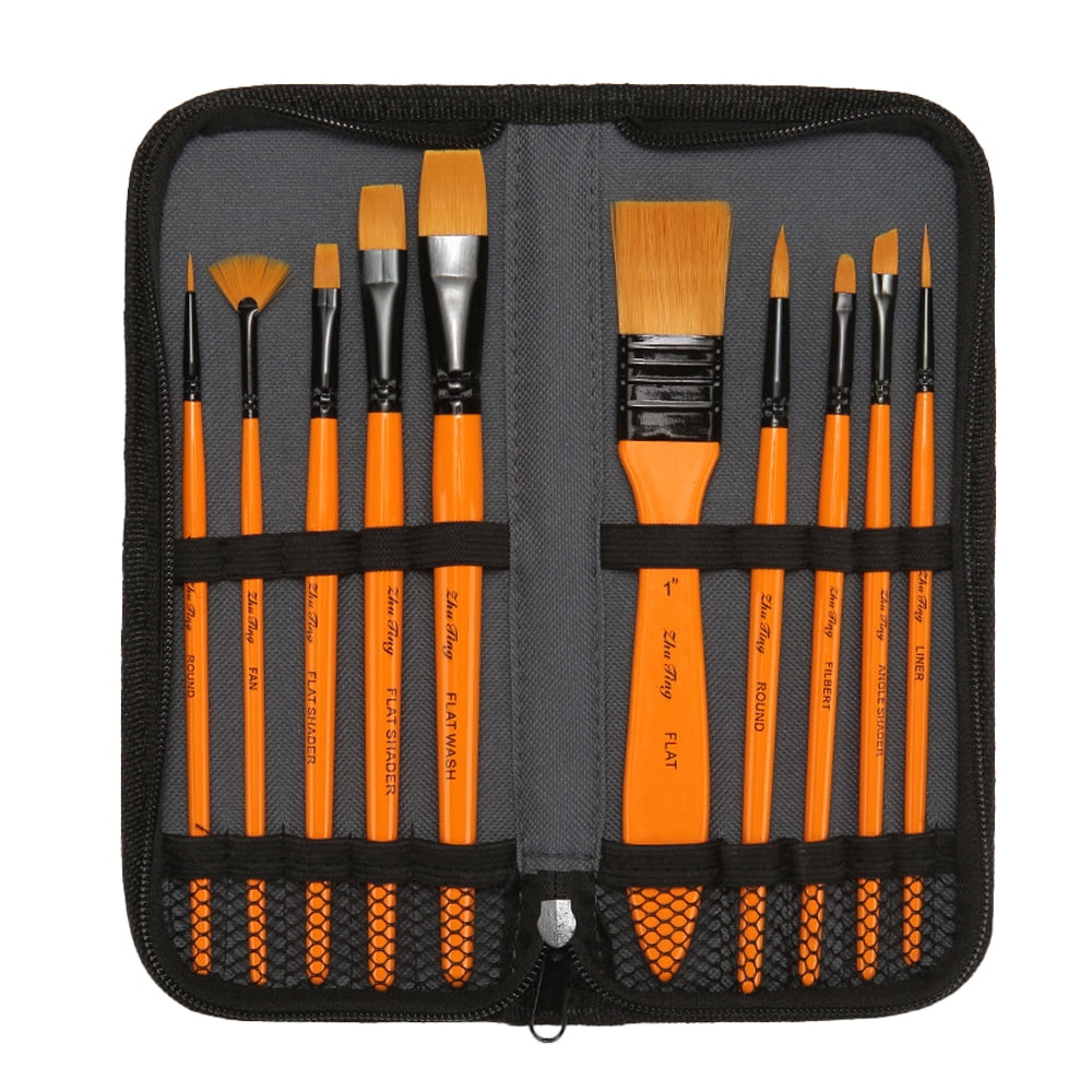 Paint Brush Kit 10pcs Art Brushes with Brush Case, for Acrylic Painting ...