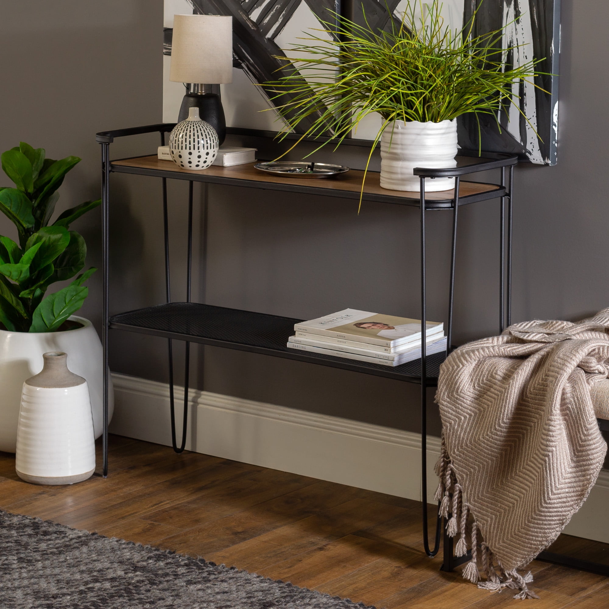 Manor Park Industrial Wood Console Table with Lower Shelf, Reclaimed ...