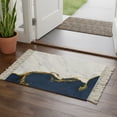 Bathroom Rug 2'x 3', Navy Blue Gold Marble Woven Cotton Washable Rug ...