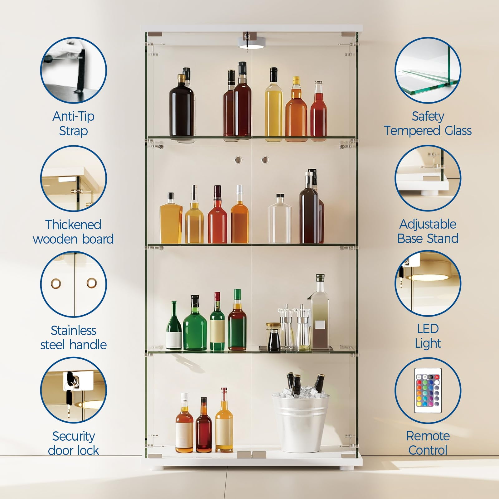 Click here for Yiwanda Yiwa 4-Tier Glass Display Cabinet With Doo... prices