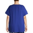 Terra And Sky Womens Plus Size Textured Ruffle Sleeve Peasant Top