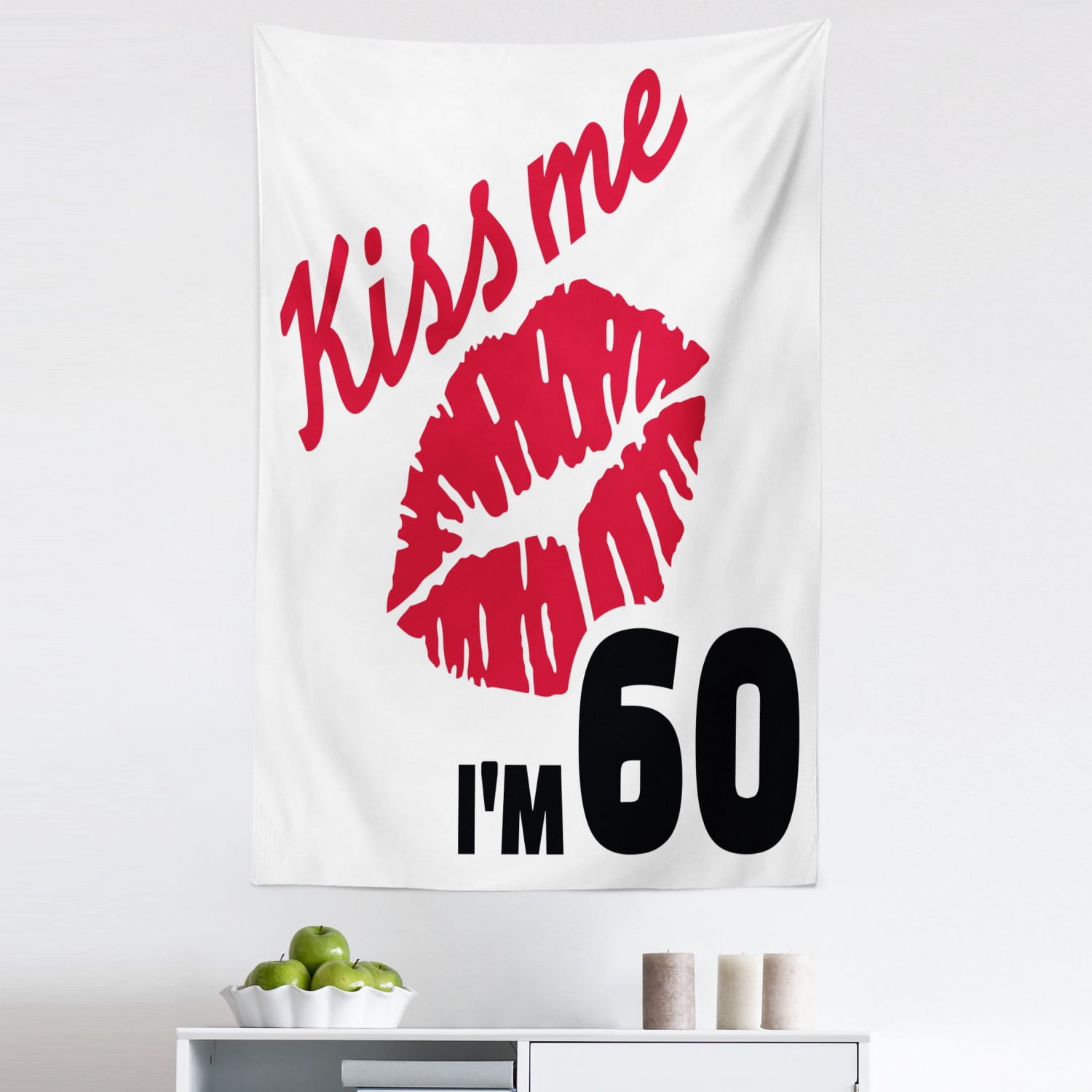 Birthday Tapestry, Hot Party Theme with Lipstick Mark Kiss Me I am 60 ...