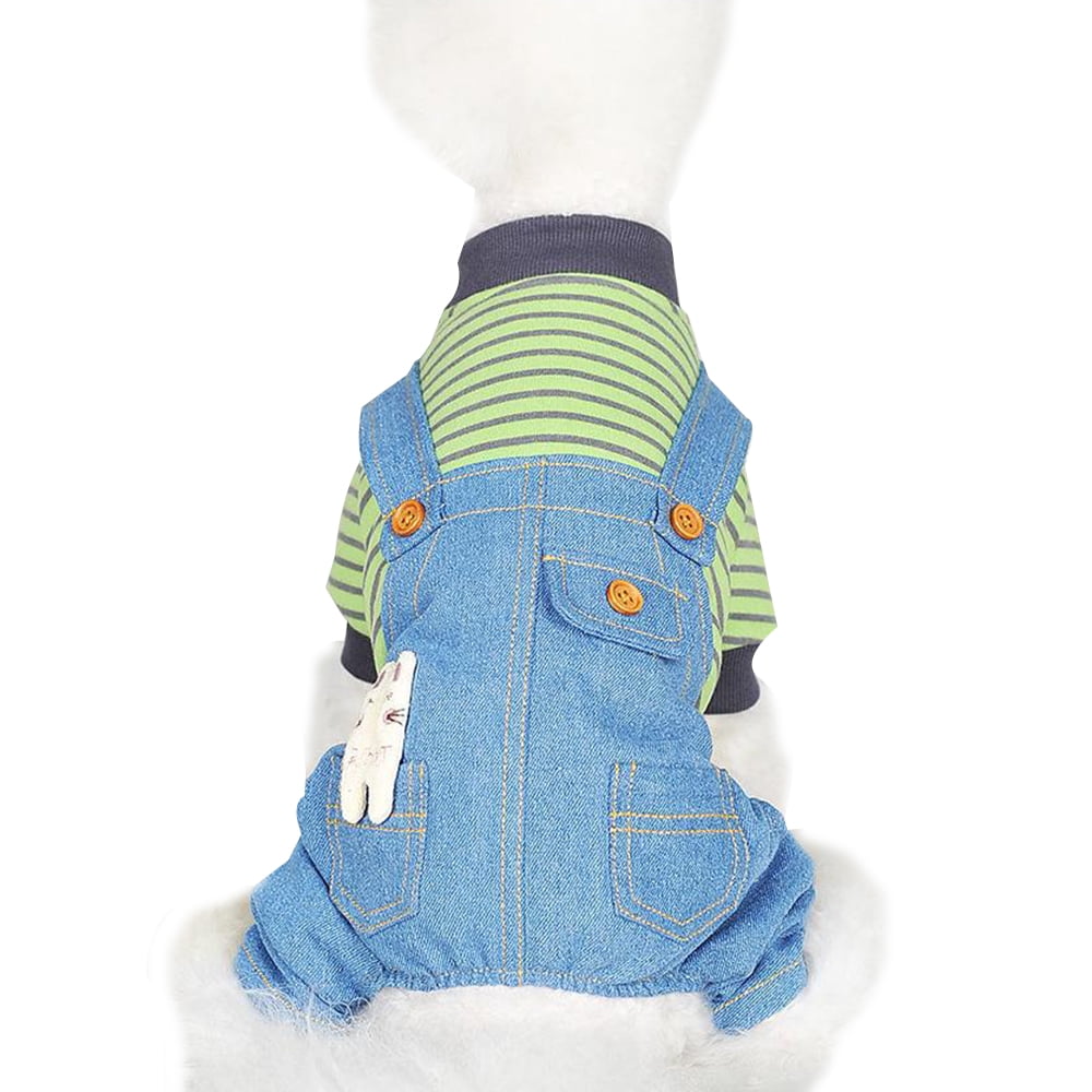 Small Dog Clothes Cute Stripe Shirts Denim Jumpsuit One-Piece Outfit ...