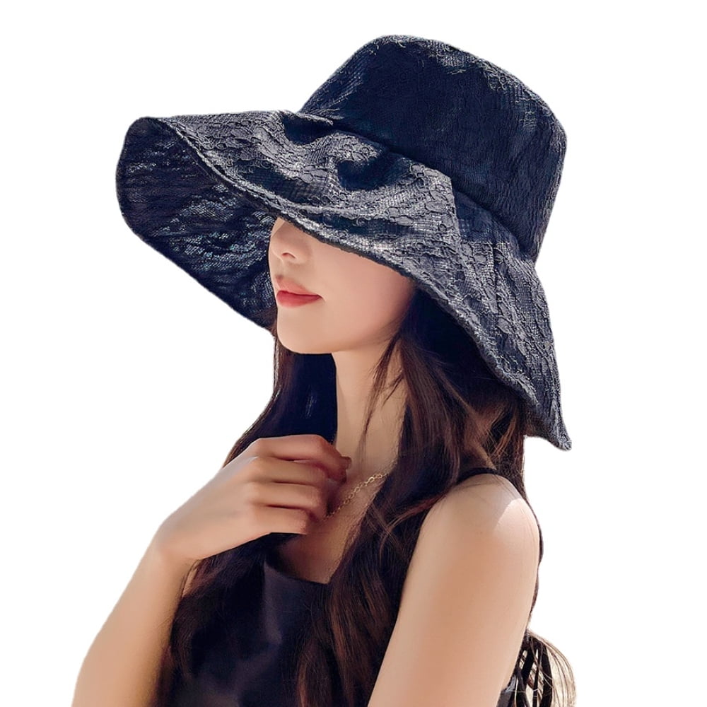 HAORUN Women Floral Lace Sun Hat Fishing Wide Brim Beach Folding Cap ...