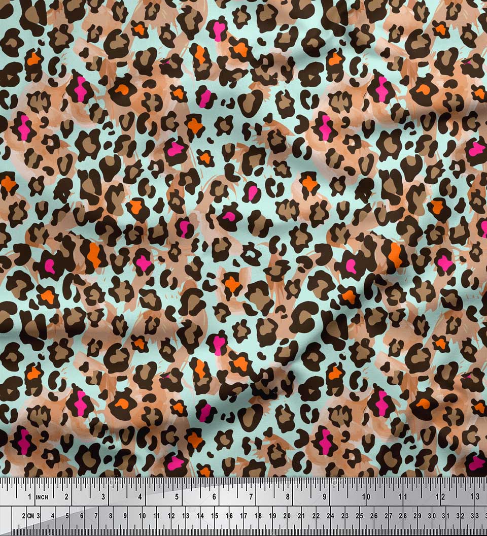 Soimoi Green Heavy Satin Fabric Leopard Animal Skin Fabric Prints By ...