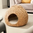 Pefilos 18" Water Hyacinth Woven Wicker Cave Cat Beds with Handles, Cat House Condo for Indoor ...