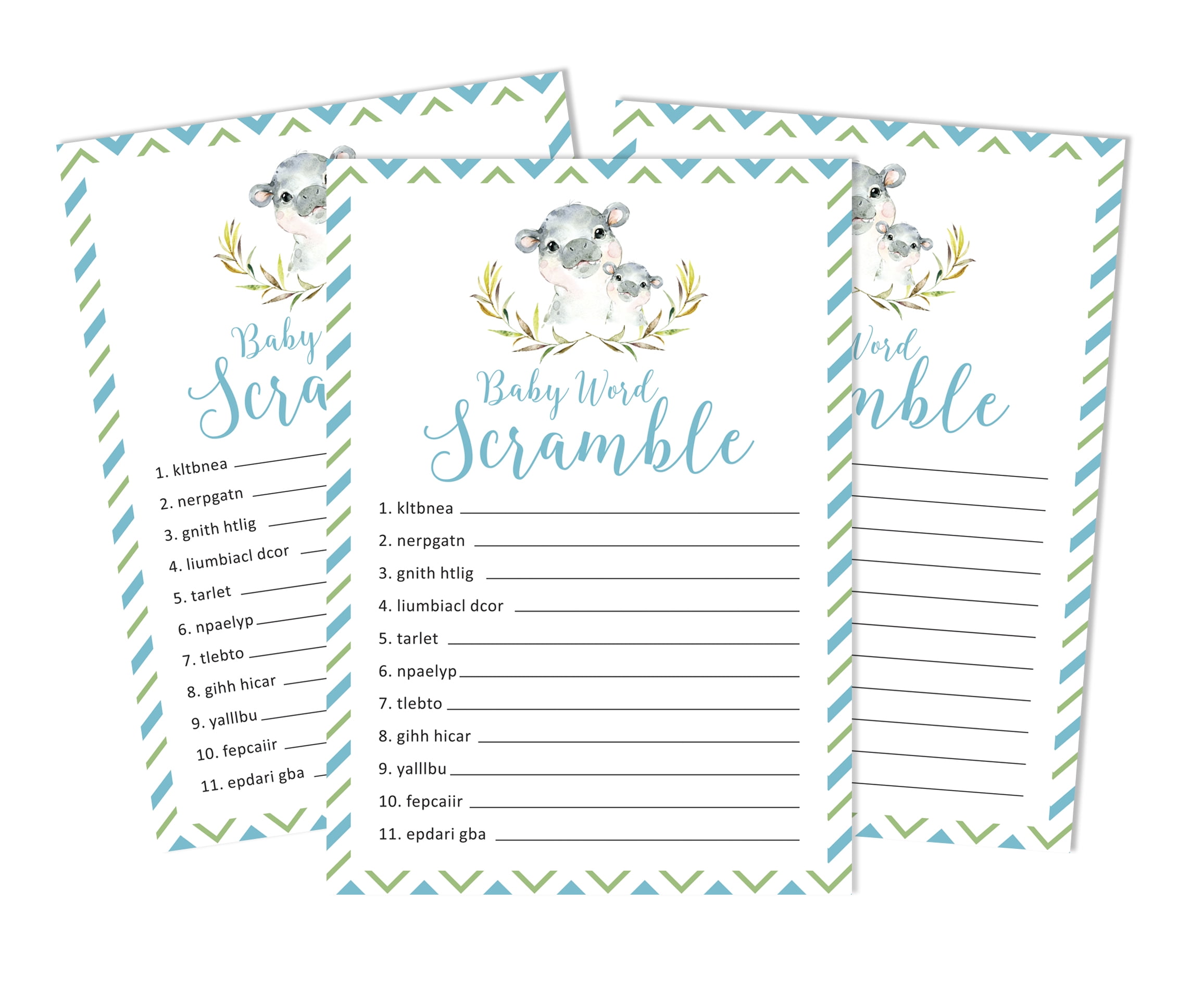 Inkdotpot Set Of 50 Baby ShowerWord ScrambleGame Cards Hippo Jungle ...