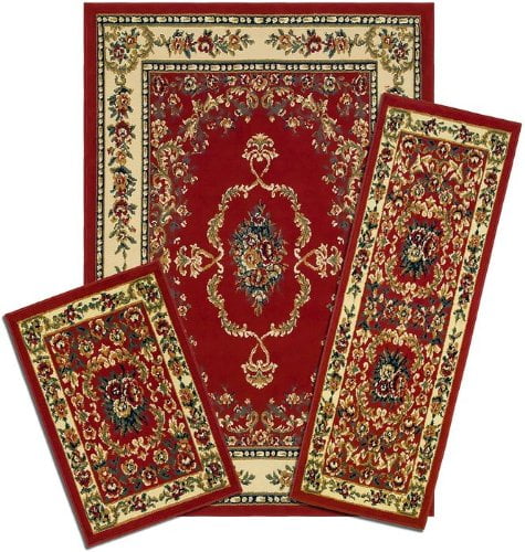 Park Avenue Collection Capri 3 Piece Rug Set - Savonnerie Red - Walmart.com