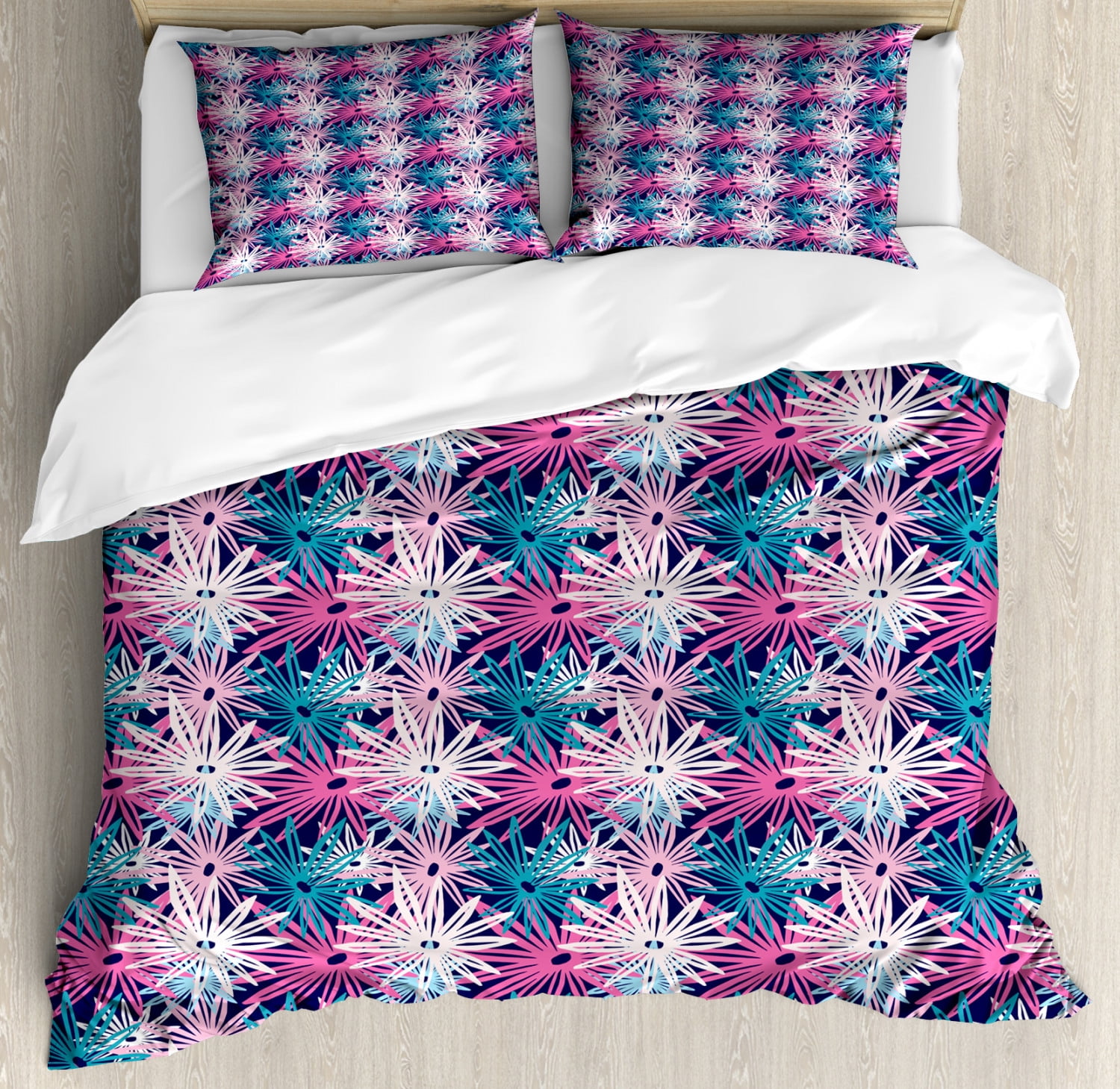 Floral Duvet Cover Set Queen Size, Overlapping Doodle Petals Design ...