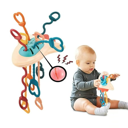 Baby Toys Montessori,Silicone Pull String Interactive Toy,Educational ...