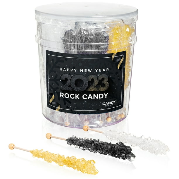 Candy Envy New Years Eve Rock Candy, Black, White, Gold, 36 Count ...